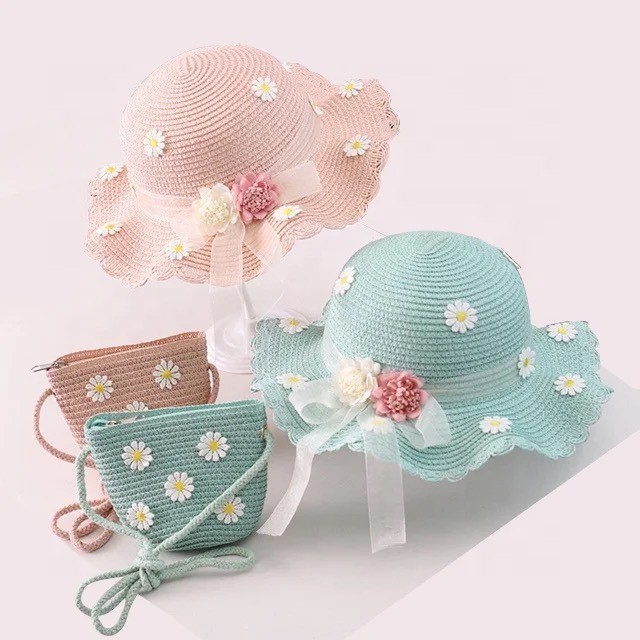 hat and bag set daisy flower girls beach summer accessories | Shopee ...