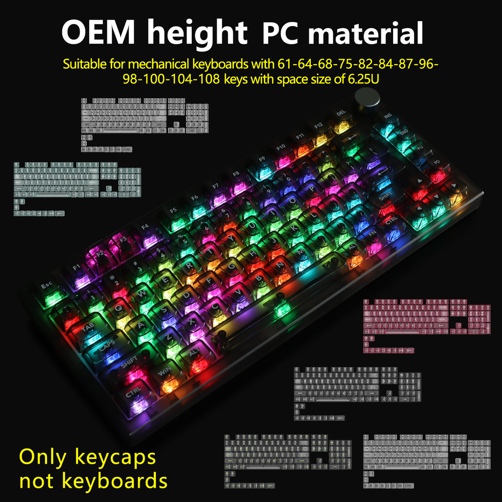 Amerteer 115 Keys Transparent Shine Through Keycaps OEM Profile PC ...