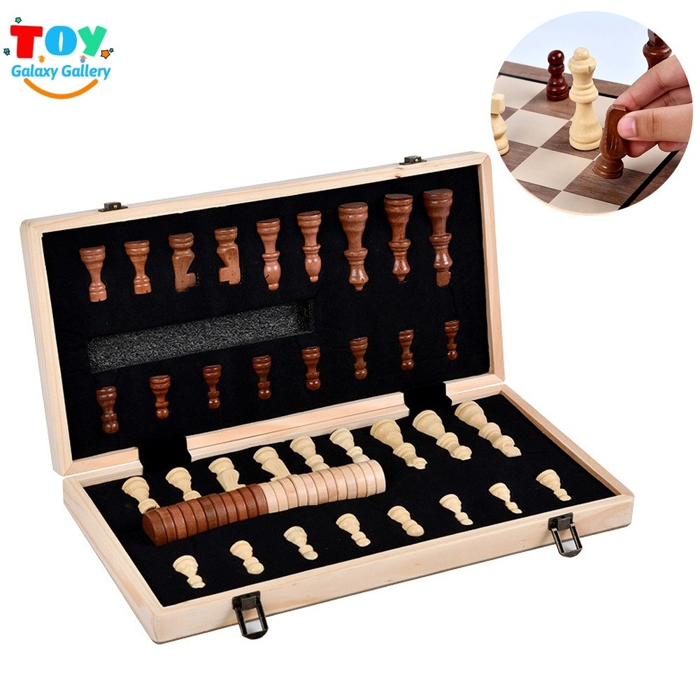 Folding Chess Board Educational Toy Wooden Chessboard Chess Pieces With ...