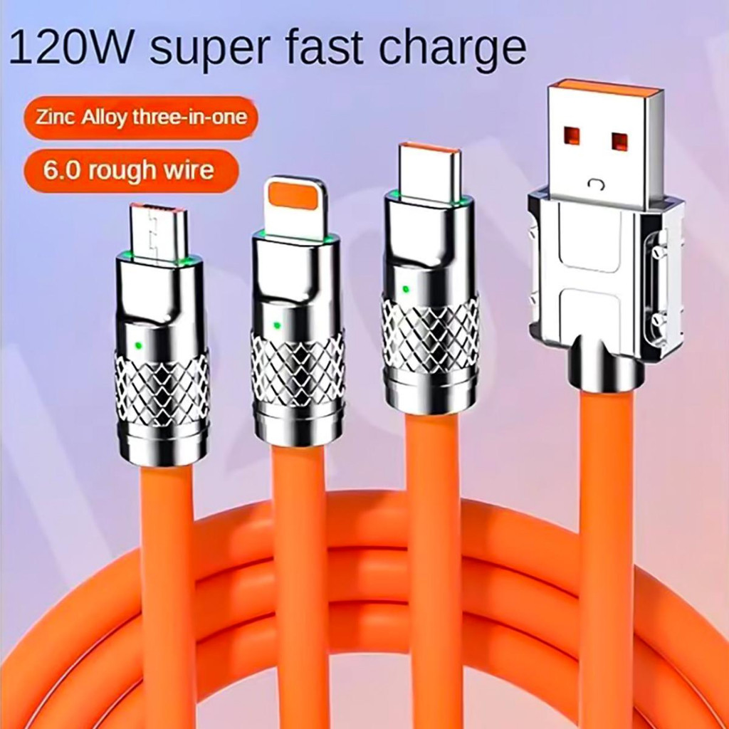 HOT SALE 120W 6A 3 in 1 Multi Fast Charging Cable 3ft Extra Bolded ...