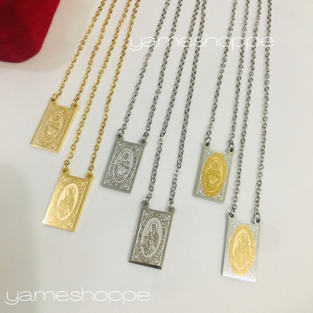 Mount Carmel Scapular Necklace back to back with Sacred Heart of Jesus ...
