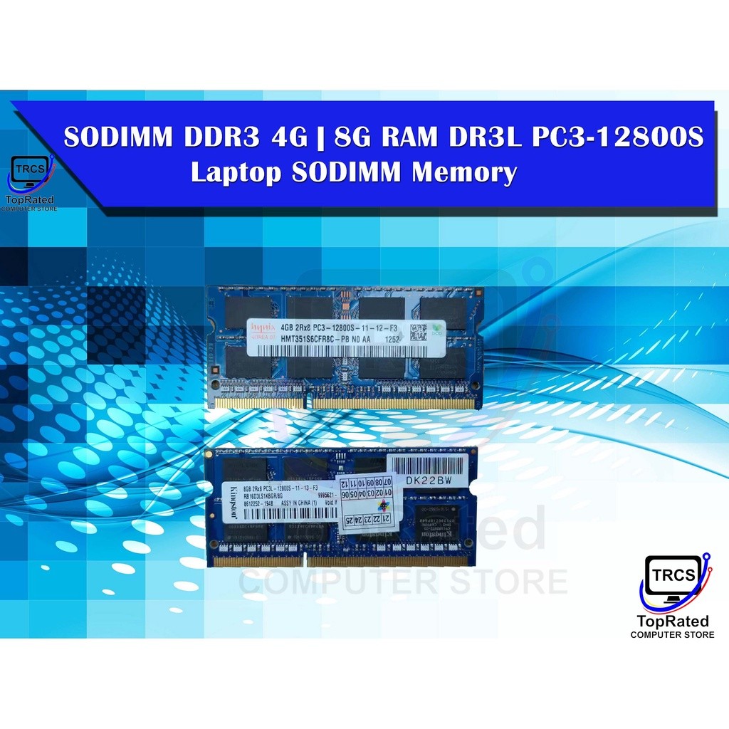 SODIMM DDR3 4GB | 8GB RAM DR3L PC3-12800S Laptop SODIMM Memory (Used ...