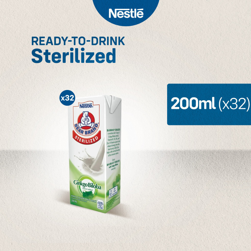 BEAR BRAND Sterilized UHT Milk with Gingko Biloba 200ml - Pack of 32 ...