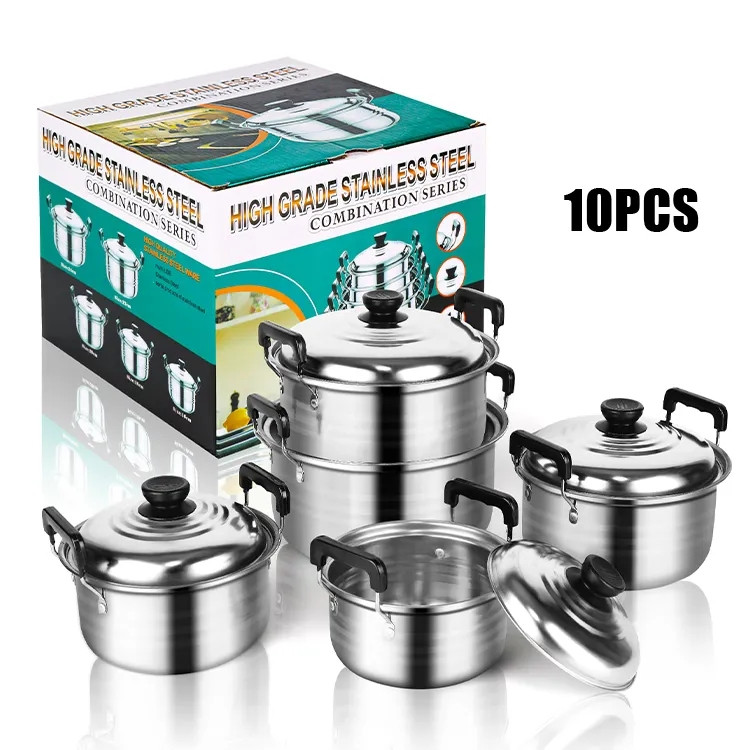 10 Pieces Kitchenware Caserole Set Cooking Pot Set Stainless Steel ...