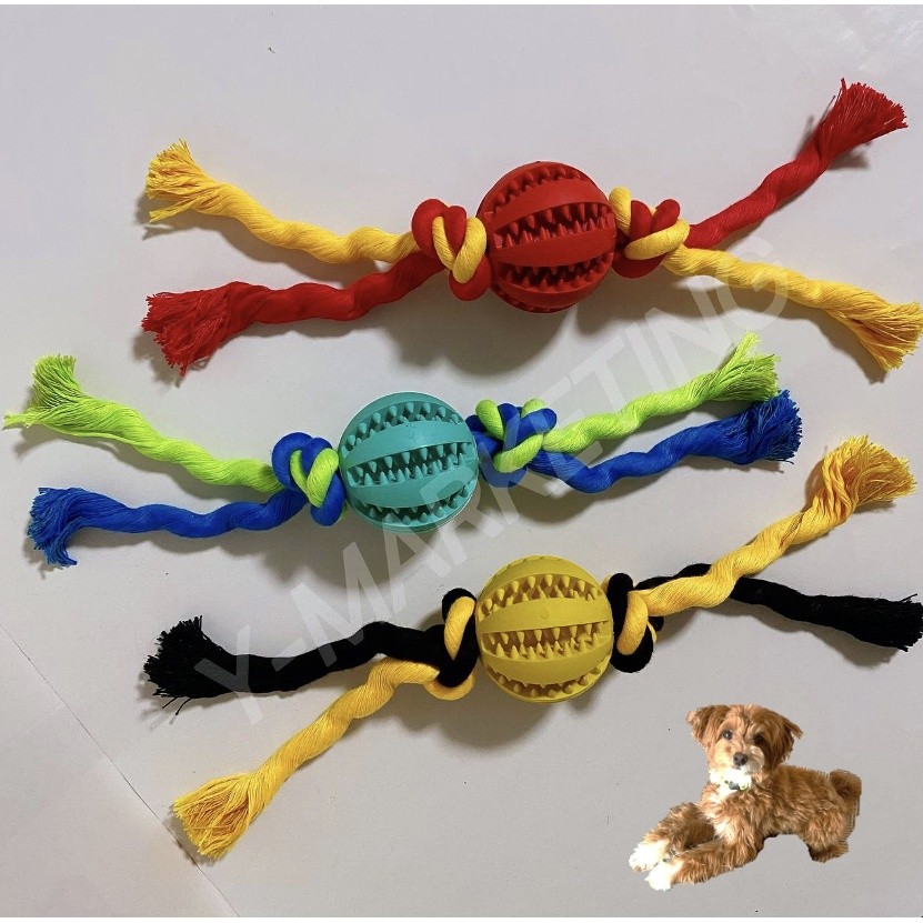 5cm Pet Dog Chew Training High Quality Bouncy Rubber Ball Cotton Rope ...