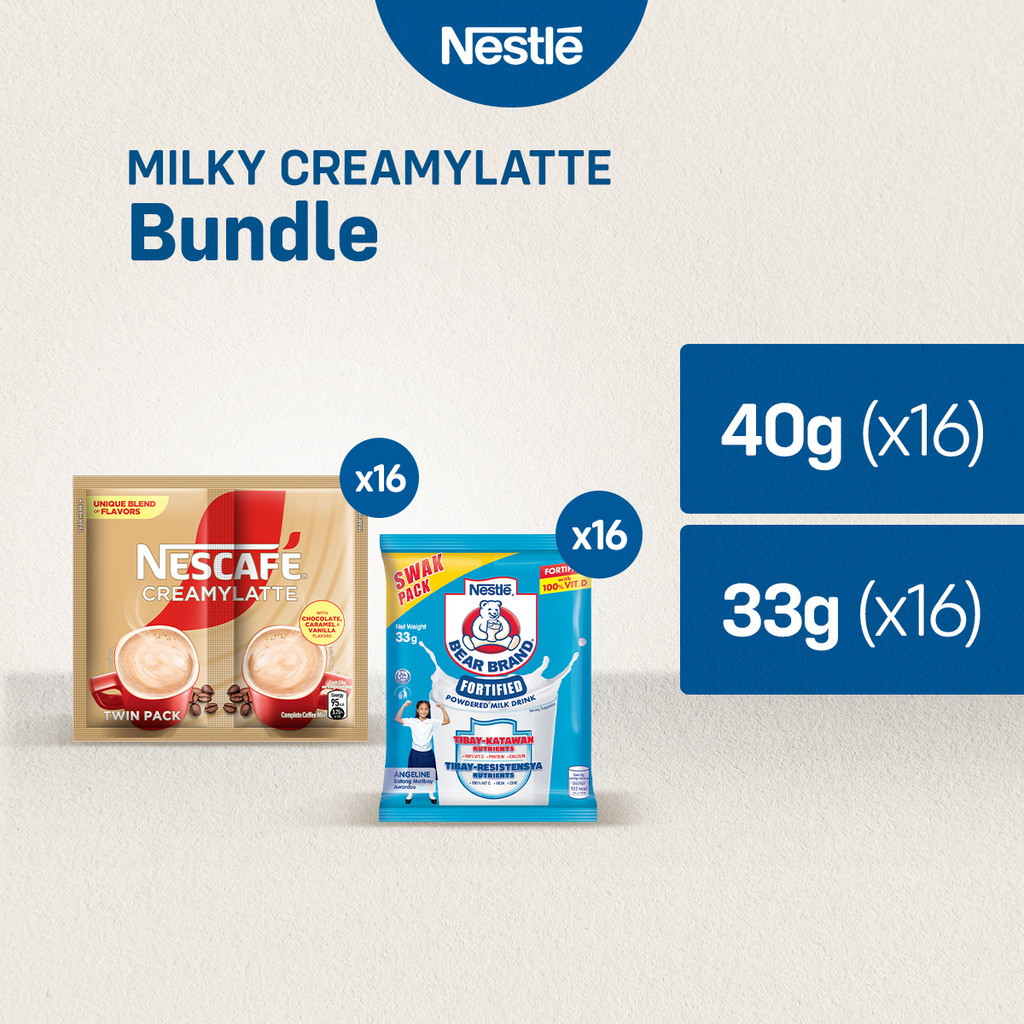 NESCAFE Creamylatte Twin Pack 40g x16 + Bear Brand Fortified Powdered ...