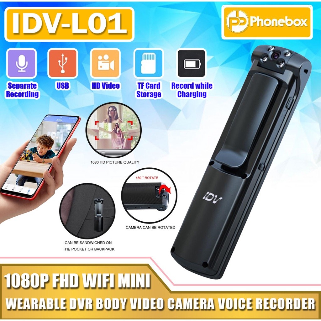 IDV-L01 FHD 1080P WiFi Mini Wearable DVR Body Camera Video Voice ...