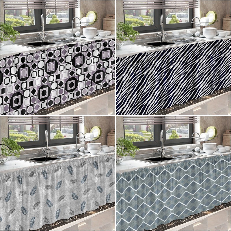 Black Grey Kitchen Sink Curtain Lababo Under Sink Curtains Short Half ...