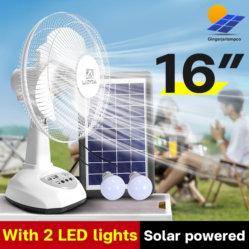 Solar electric fan with panel 12 14 16 inch stand fan rechargeable 2 ...