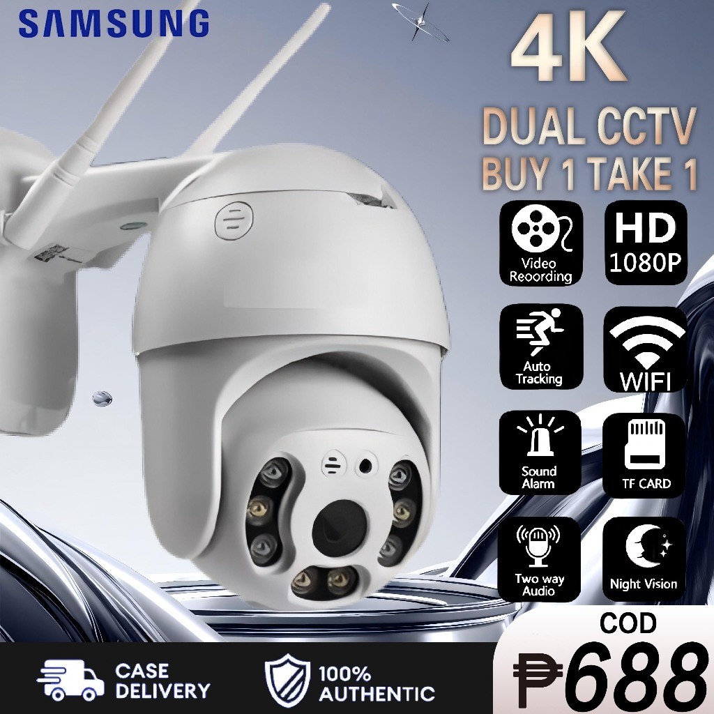 SAMSUNG CCTV Camera 50MP Dual Lens Auto Tracking 4K 360 Night Vision ...