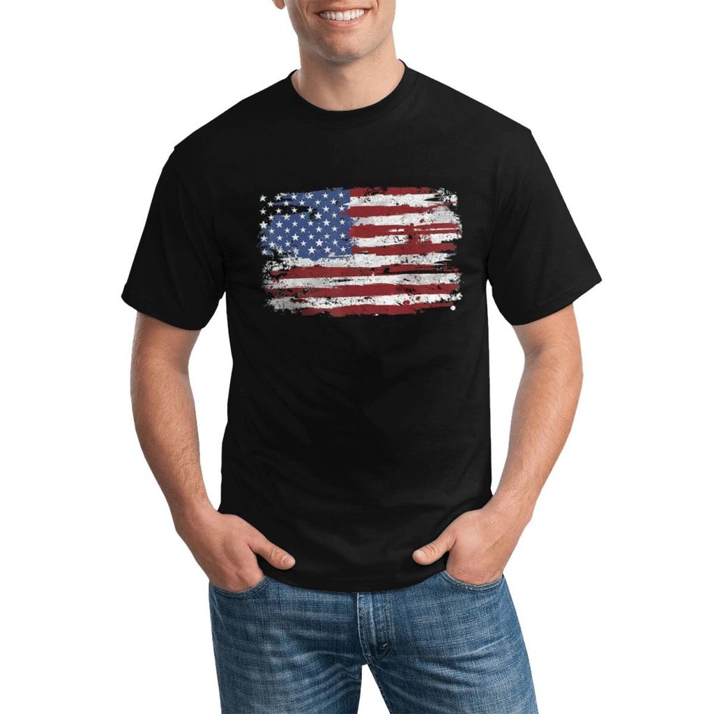 American Flag Usa United States Trendy Plus Size Crew Neck T Shirt 100% ...