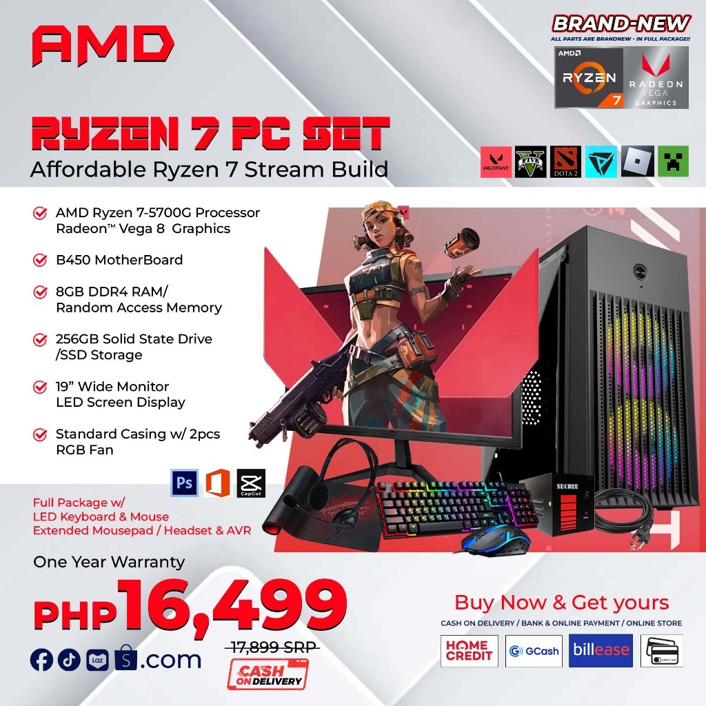 BRANDNEW Computer Set CPU- Standard Casing-AMD Ryzen 7 5700G-8gb DDR4 ...