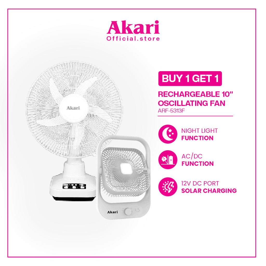 Akari 12-inch Rechargeable Oscillating Fan (ARF-5313F) + FREE 8-inch ...