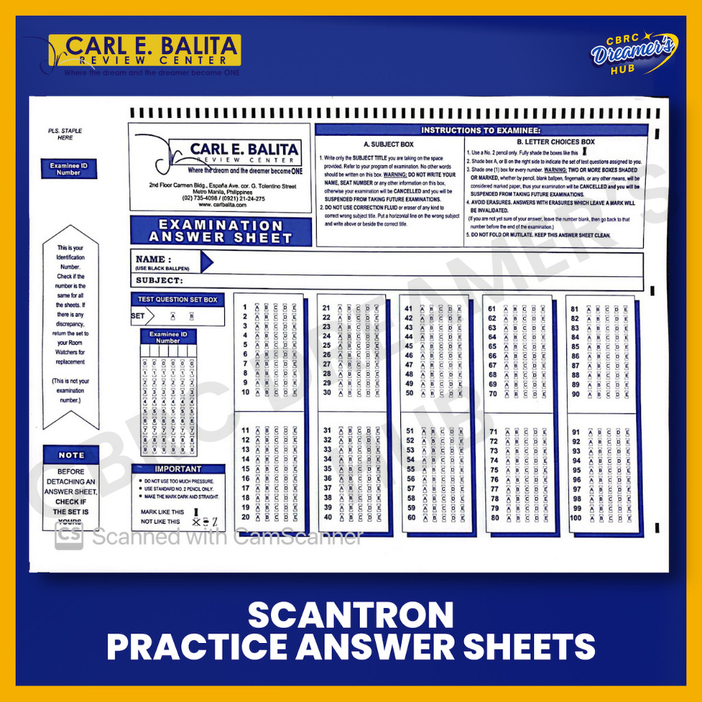 5 Pieces CBRC Examination Answer SCANTRON Sheets (Folded) | Shopee ...