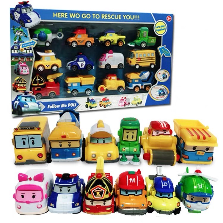 12 in 1 Robocar Poli Pull Back Car Complete Play Set Pullback Vehicle ...