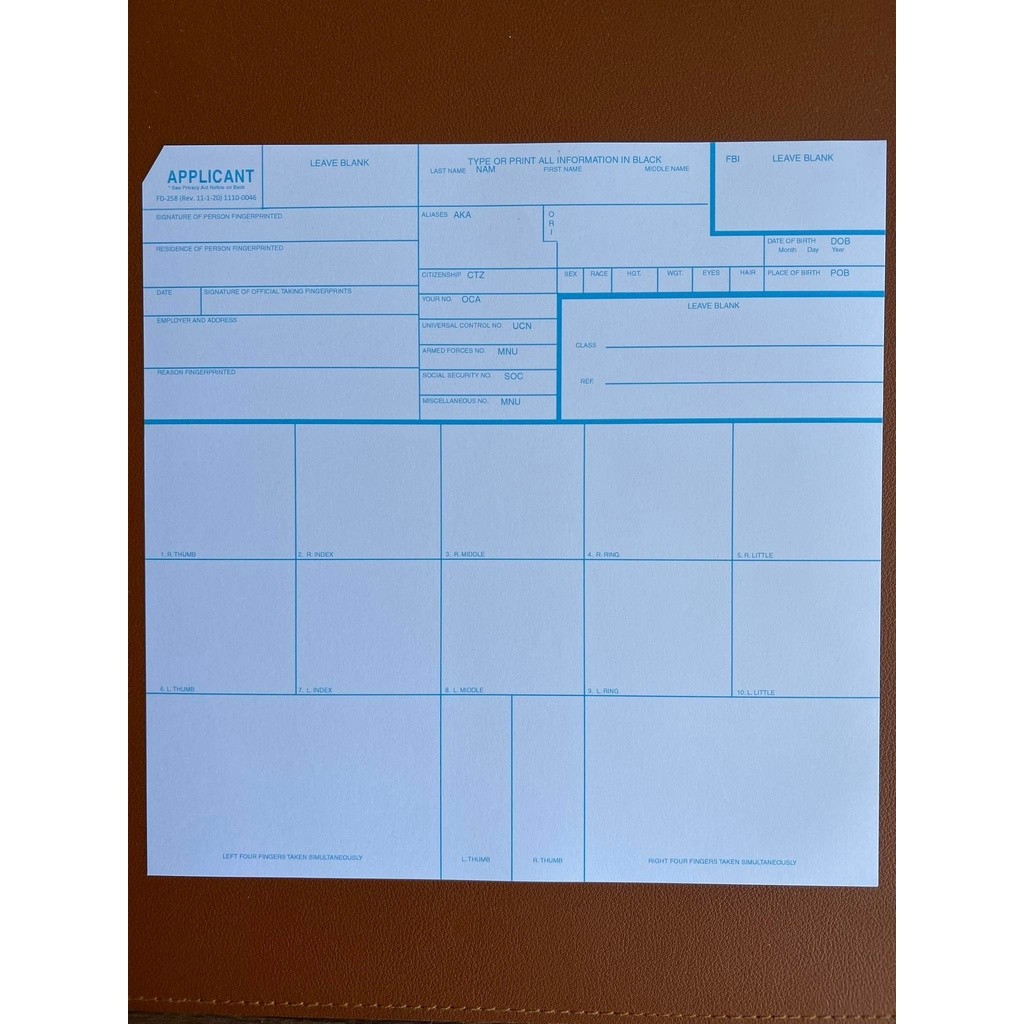 Fast shipping- Fingerprint Cards, FD-258, Standard FBI form (Same day ...