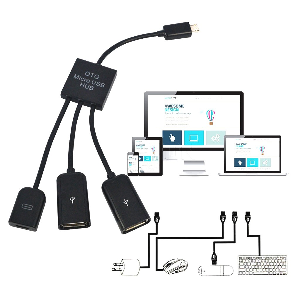 OTG Cable Hub Adapter 3 In1 Converter Micro USB HUB Host Extender ...