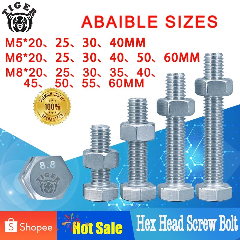 Hex Head Bolts, Grade 8 M5 M6 (20MM to 60MM Lengths in Listing) Hex ...