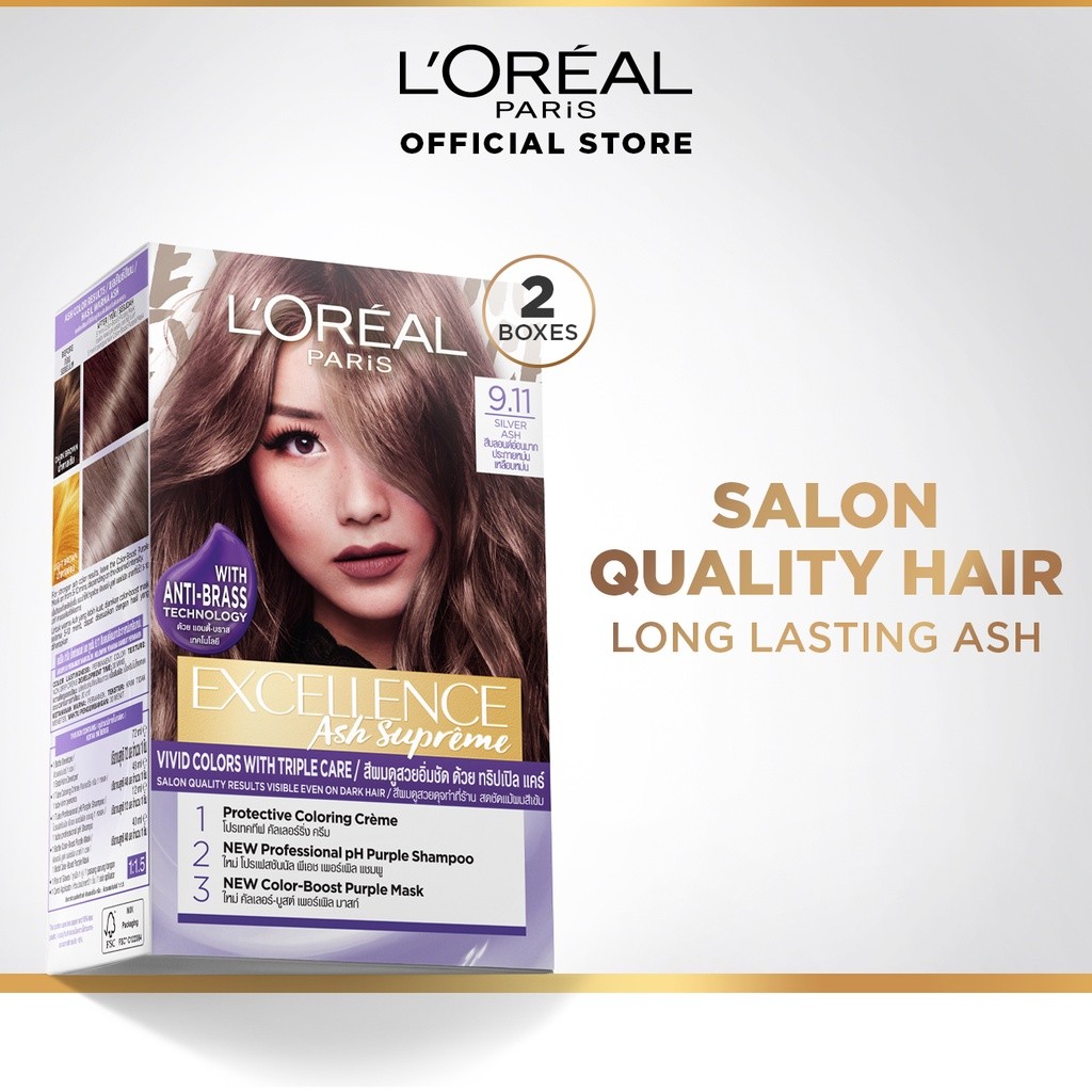 LOreal Paris Excellence Ash Supreme Haircolor 9.11 x 2 with Purple ...