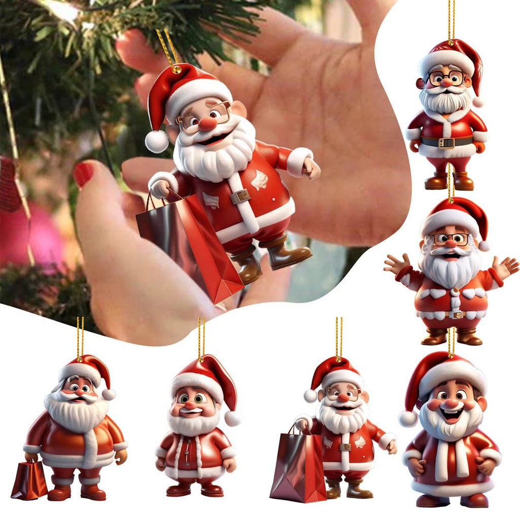 PEP-12Pcs Santa Claus Ornaments 2D Acrylic Hanging Decor for Christmas ...