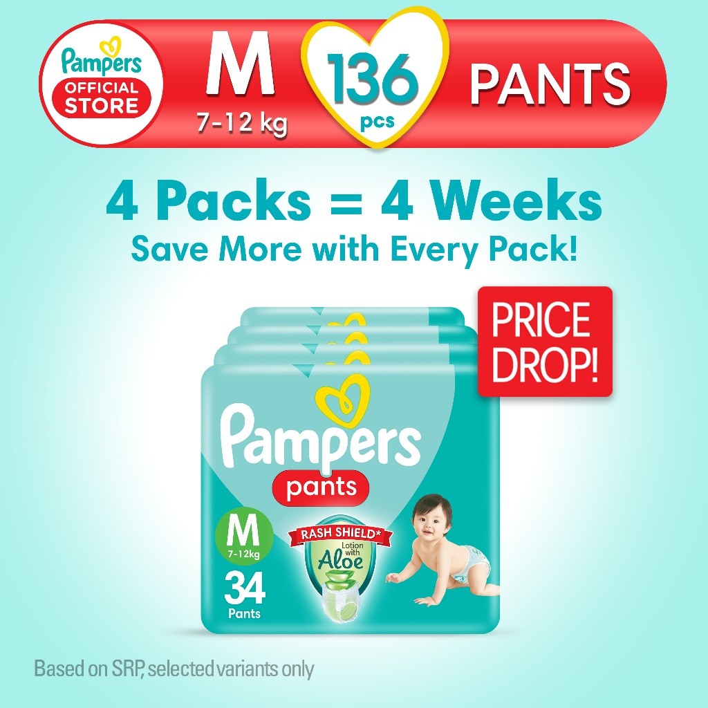 Pampers Baby Dry Pants Diapers with Rash Shield Medium 34s x 4 packs ...