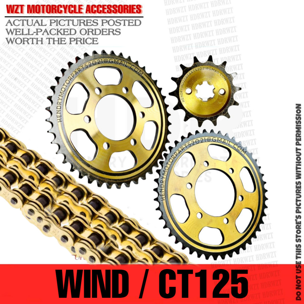 CSL WIND 125 / CT 125 / RSK 150 GOLD CHAIN AND SPROCKET SET (14/42T&14T ...