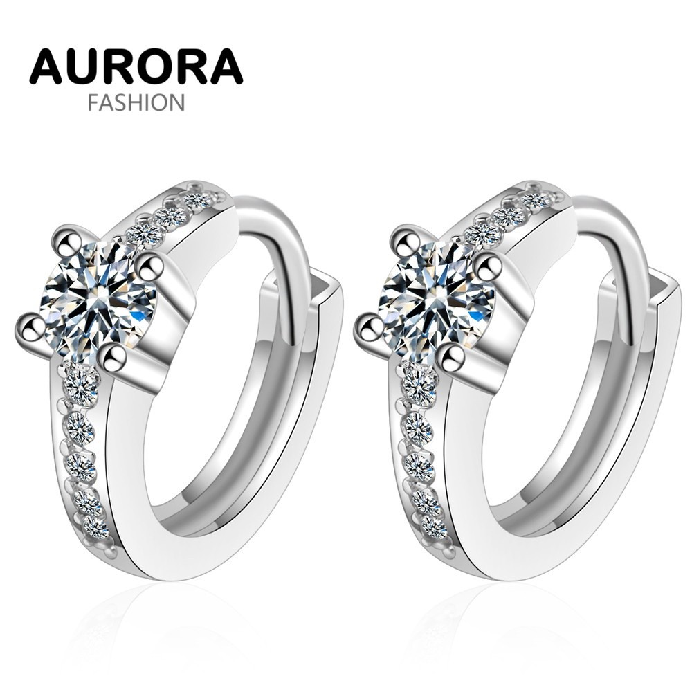 AURORA 925 Silver Shiny Zircon Hoop Earrings Temperament Circle Ear ...