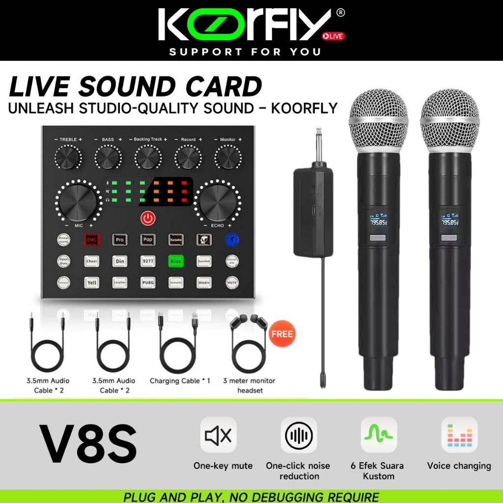 Koorfly V8S Sound Card Live Singing Equipment Of PC/Laptop/ios/Android ...