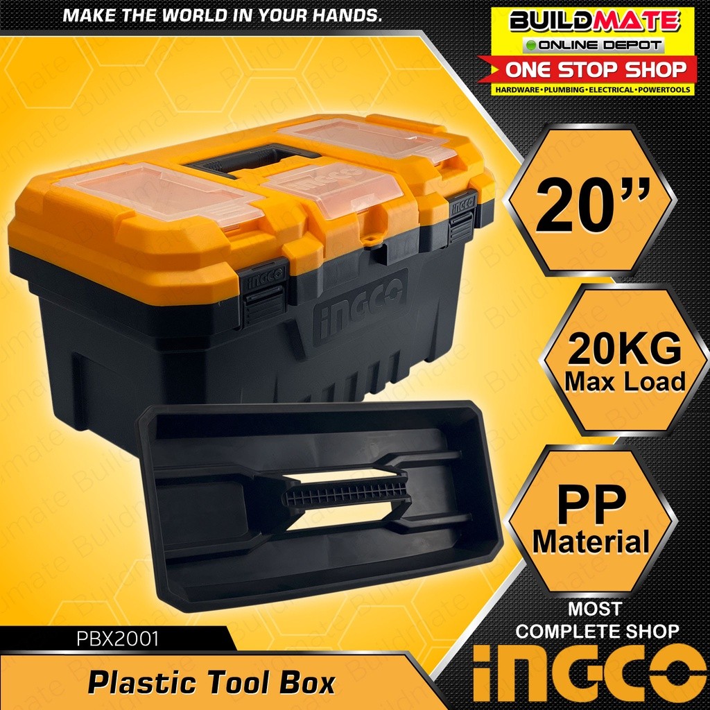 BUILDMATE Ingco 20 Inch Tool Box Plastic Organizer Storage Box With ...