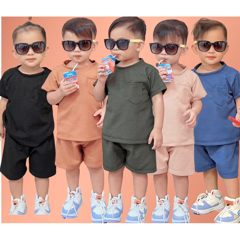 TODDLER TERNO SHIRT&SHORT WAFFLE KNIT (1-3y/o) (4-6y/o) | Shopee ...