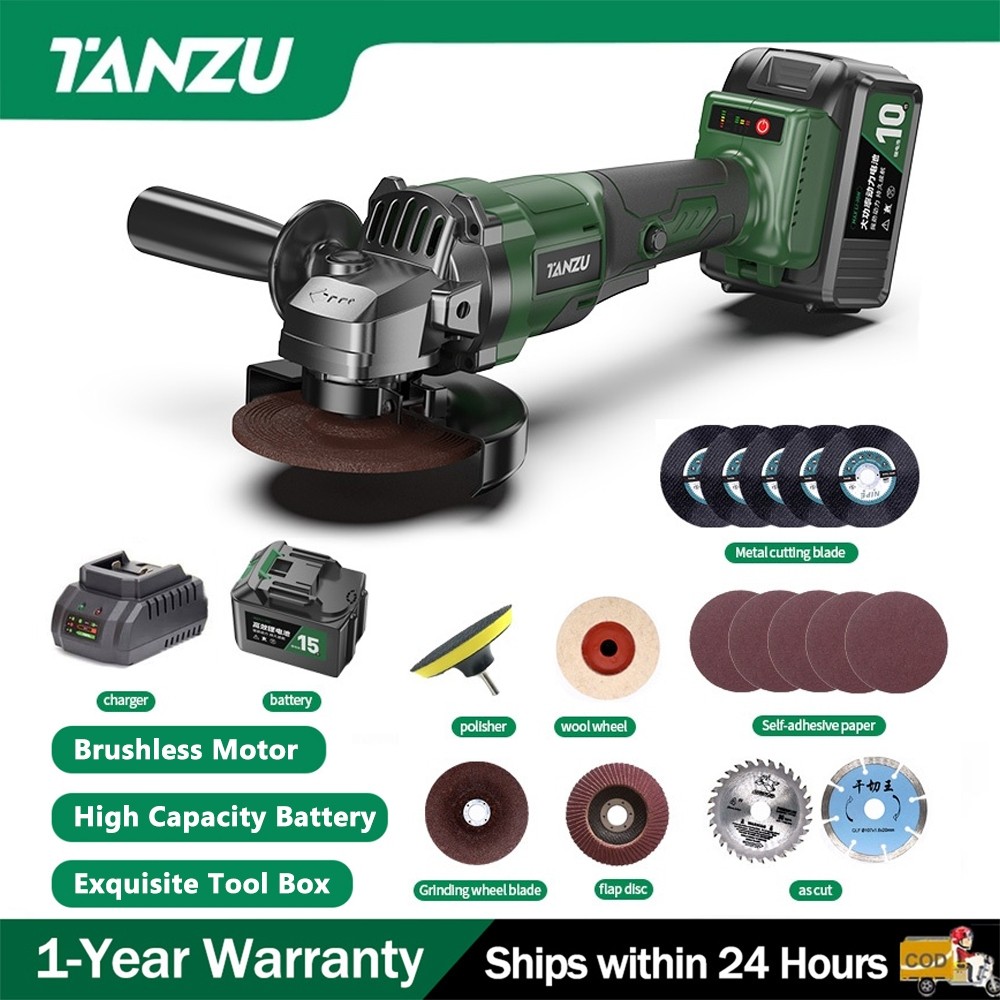 TANZU 21V Angle Grinder with 6000MAH Cordless Power Tool Cutting and ...
