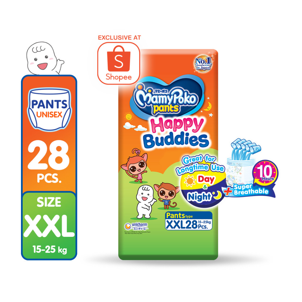 [SHOPEE EXCLUSIVE] MAMYPOKO Happy Buddies Baby Disposable Diaper Pants ...