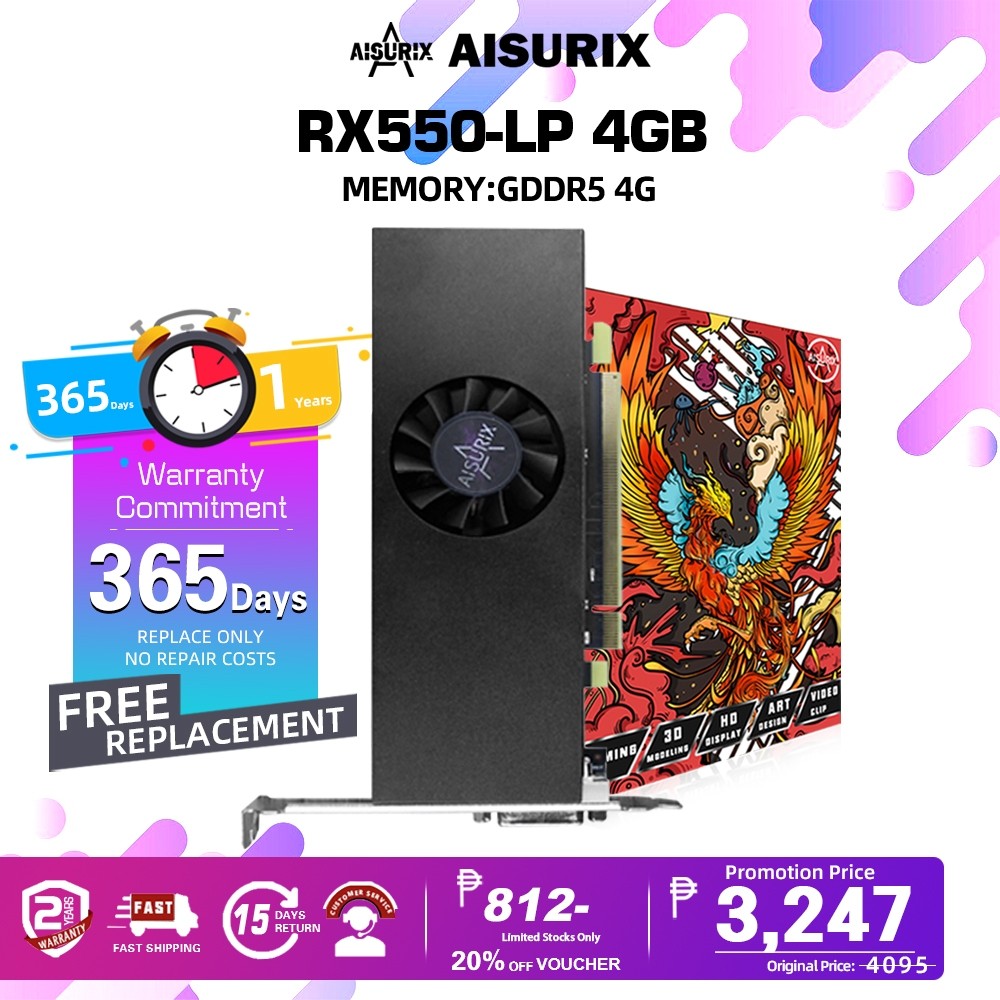 AISURIX 100% Graphics Card RX 550 4GB New Gaming Computer GPU GDDR5 ...