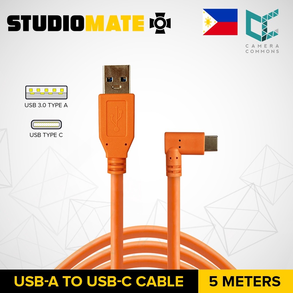 STUDIOMATE USB 3.0 Type A to USB Type C Right Angle Orange Cable ...