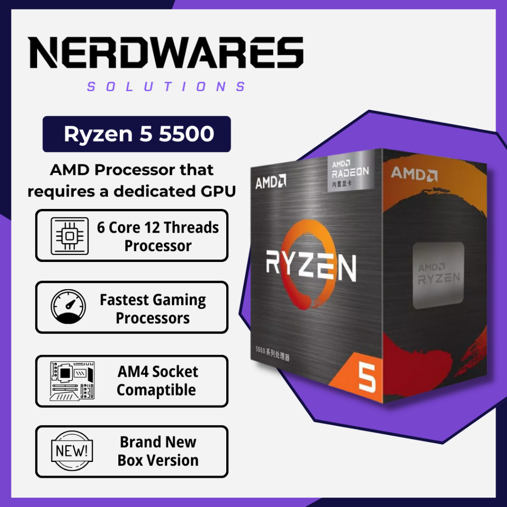 AMD Ryzen 5 5500 6 Cores 12 Threads AM4 CPU Socket Gaming Desktop ...