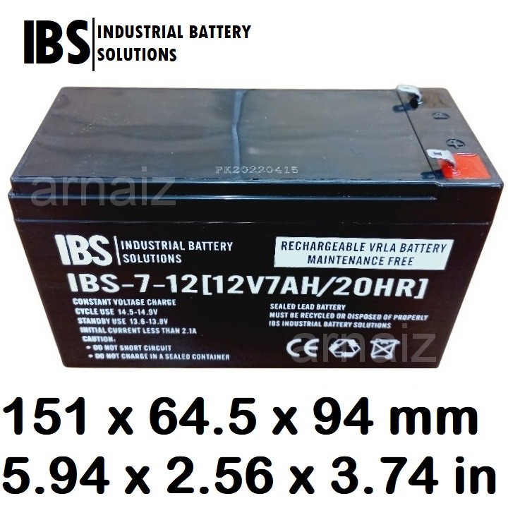 IBS UPS Battery 12V 7Ah 20hr IBS-7-12 12 Volts 7 Ampere Rechargeable ...