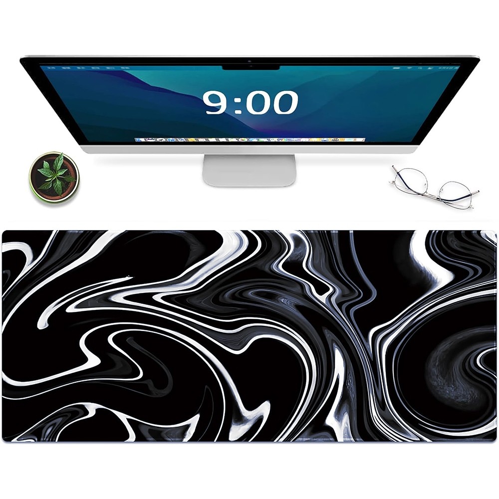 Abstract Black White Ink Liquid Waves Gaming Mouse Pad, Large Mousepads ...