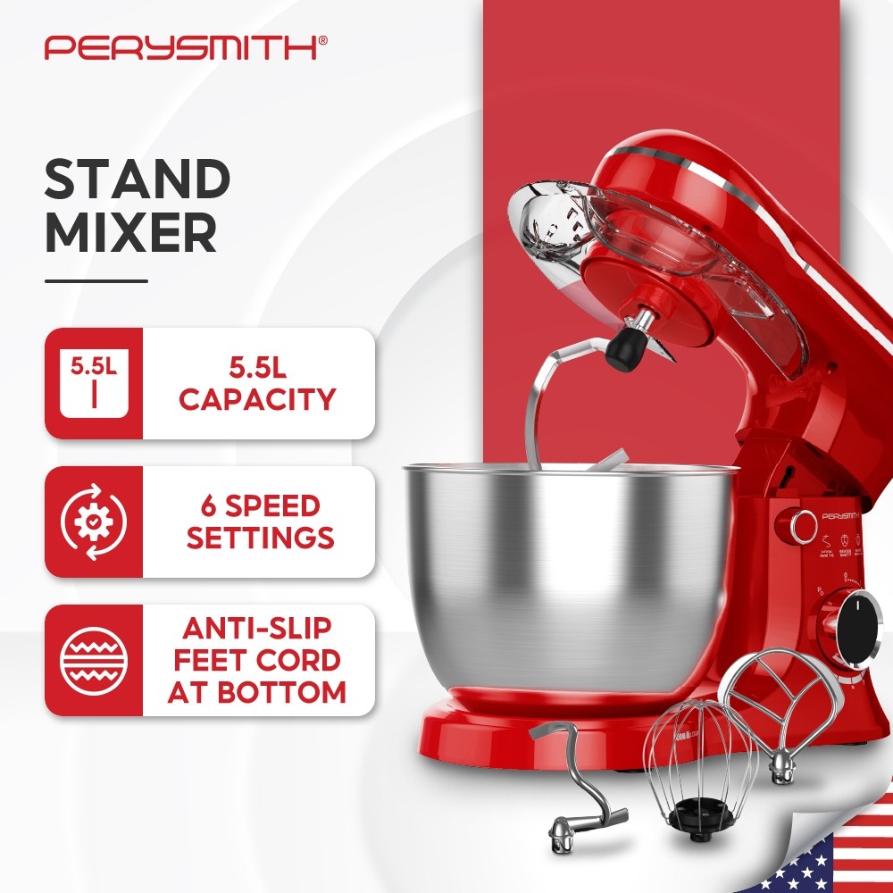 Perysmith PS5500 5.5L Electric Stand Mixer for Baking with Bowl and 3 ...