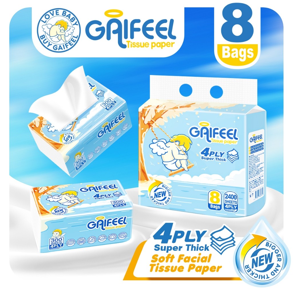 GAIFEEL High Quality 8/16 Pack Baby Facial Tissue 4 Layers Soft and ...