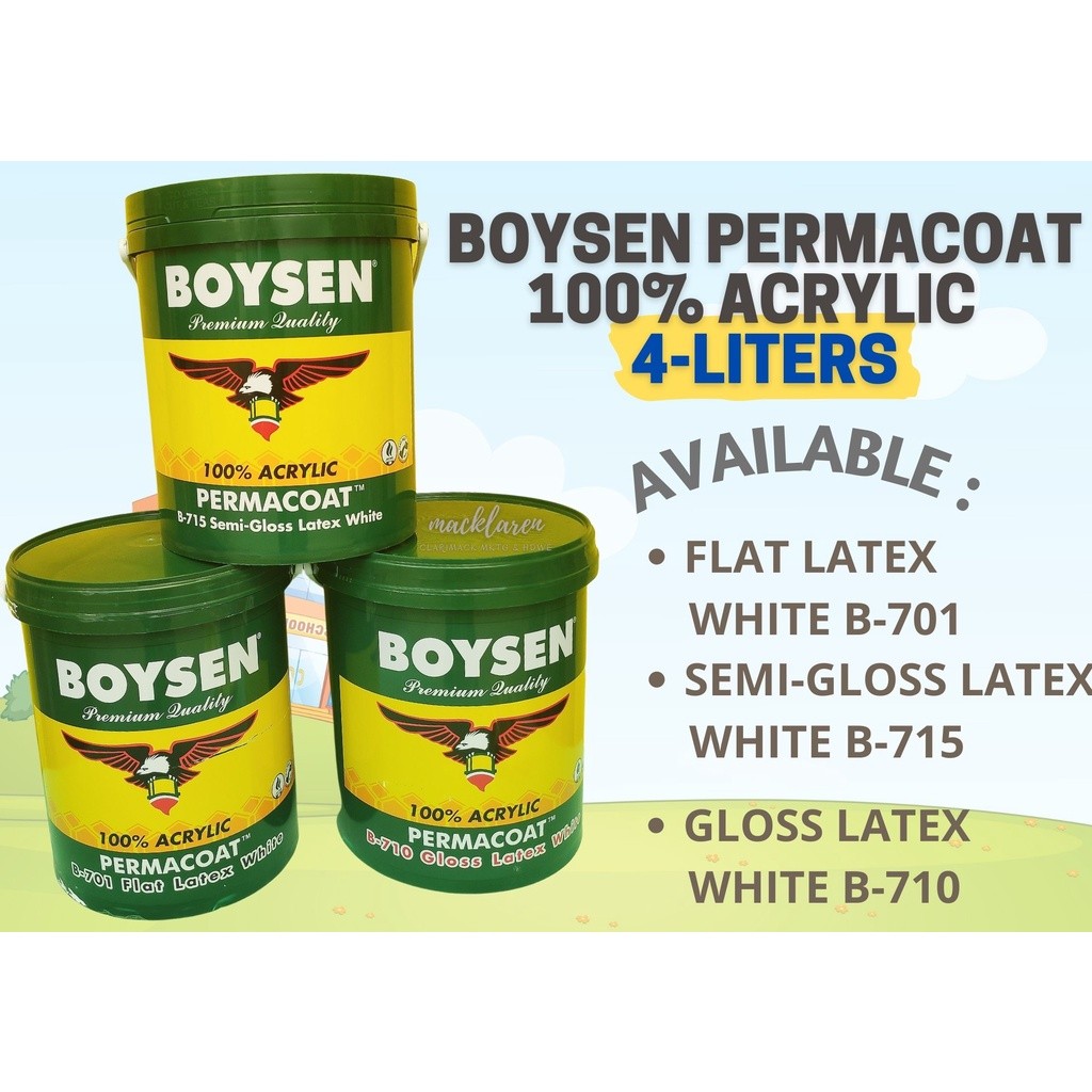 Boysen Permacoat Latex Pail 4L Liters Flat Latex B701 Gloss Latex B710 ...