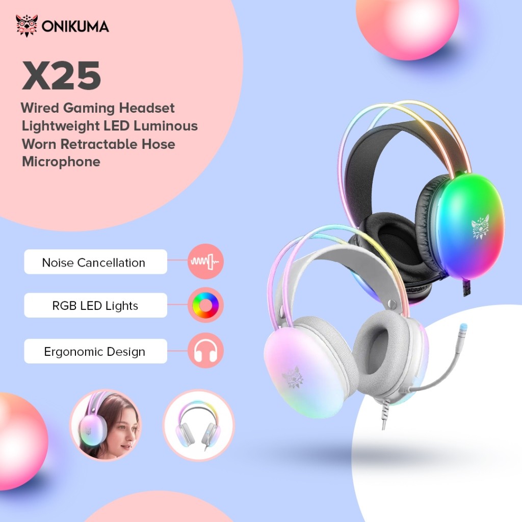 Onikuma X25 Wired Gaming Headset With Mic Noise Cancelling Gaming Headphones RGB Light For ...