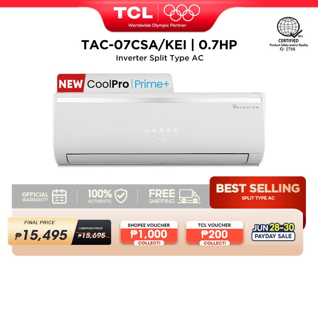 TCL 0.7 HP Inverter Split-type Air Conditioner TAC-07CSA/KEI, 5-in-1 ...