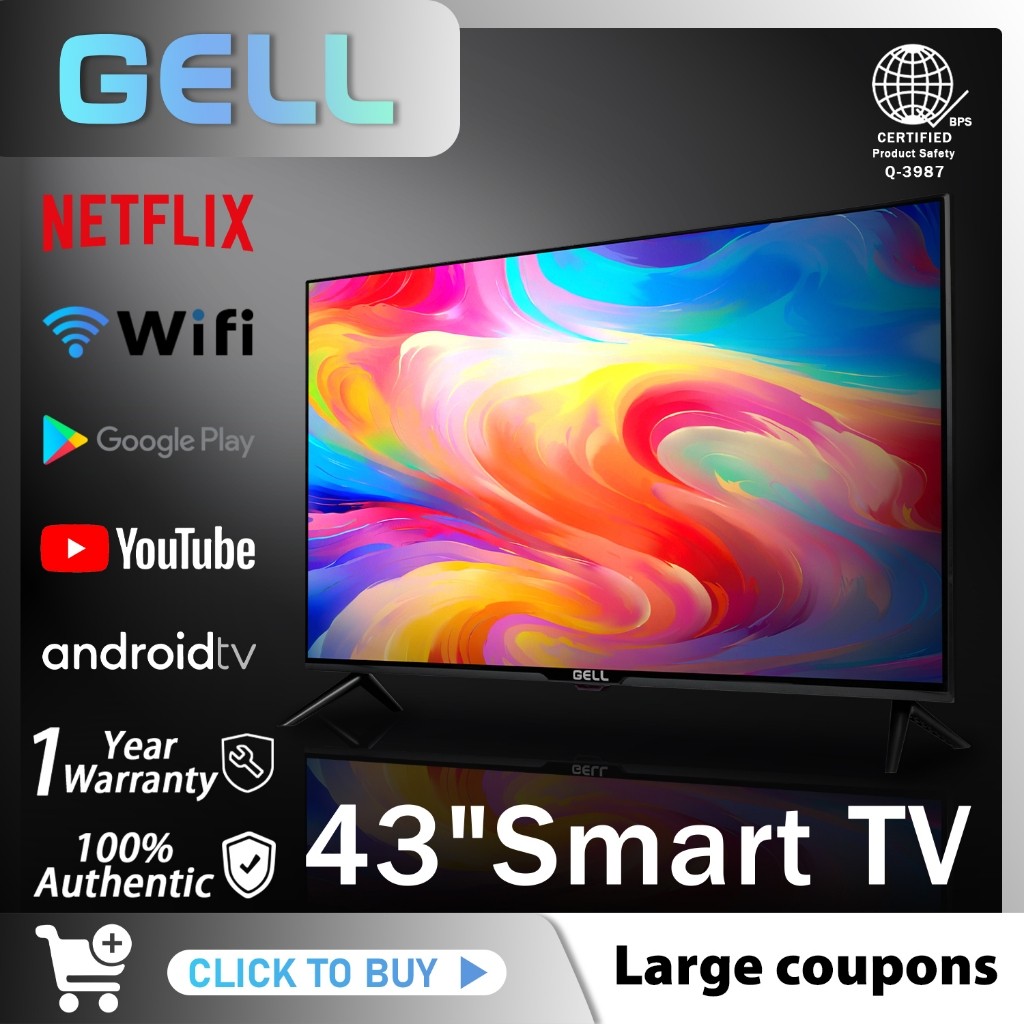 Gell 43 Inch Flat TV LED Television Screen With Bracket | Shopee ...