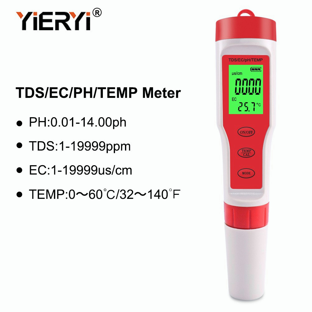 PH/TDS/EC/TEMP 4 in 1 Water Quality Tester Conductivity Meter High ...