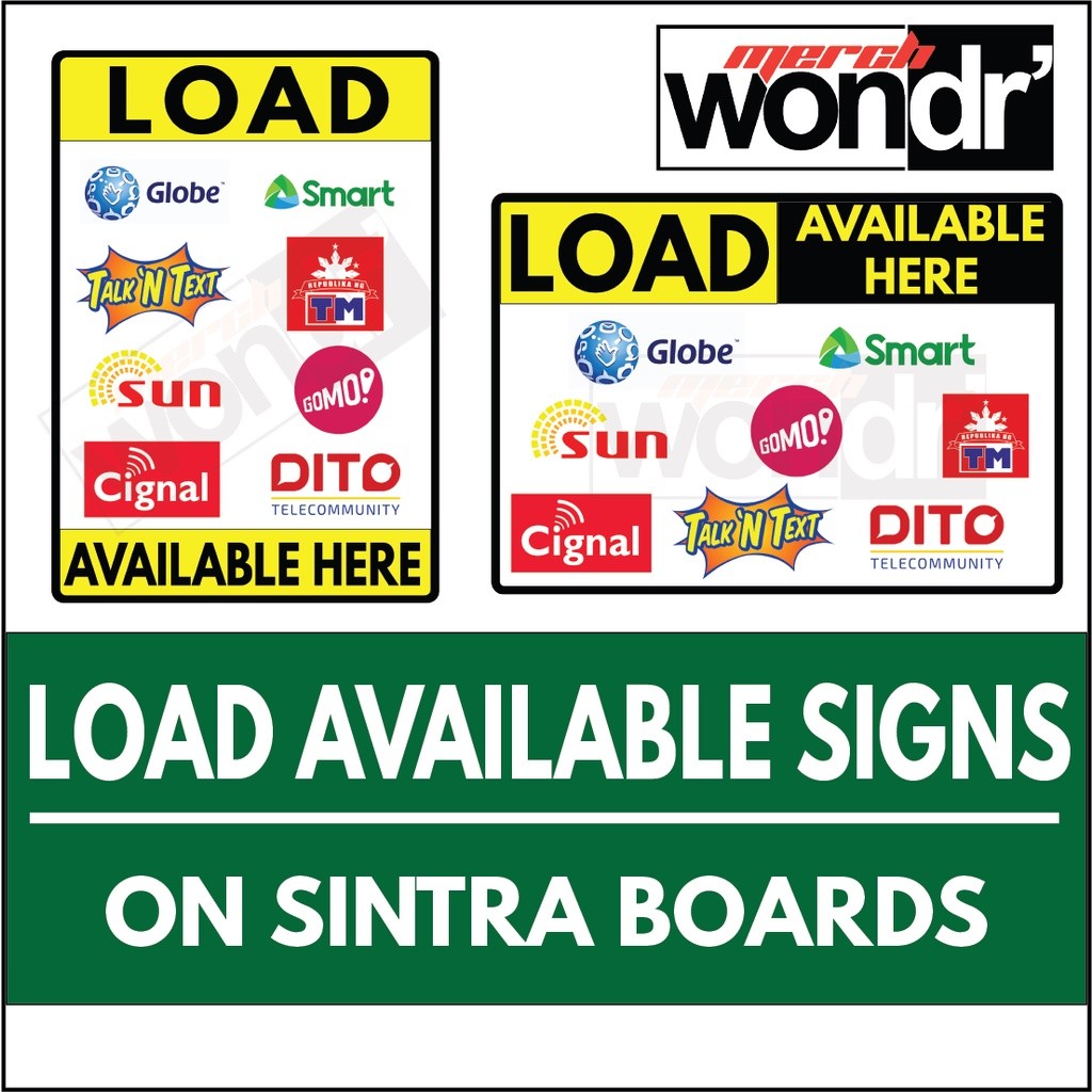 Load Available Signs, E-load, Loading Station Signage. Globe, Smart, TM ...