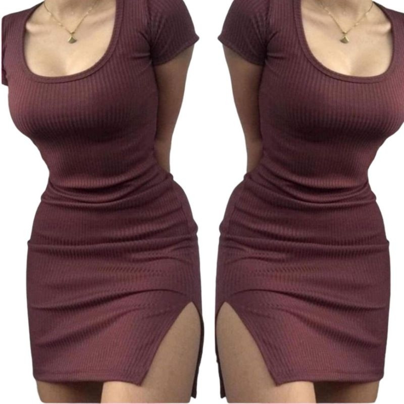 MICA Bodycon Dress Square Neck with Side Slit | Shopee Philippines