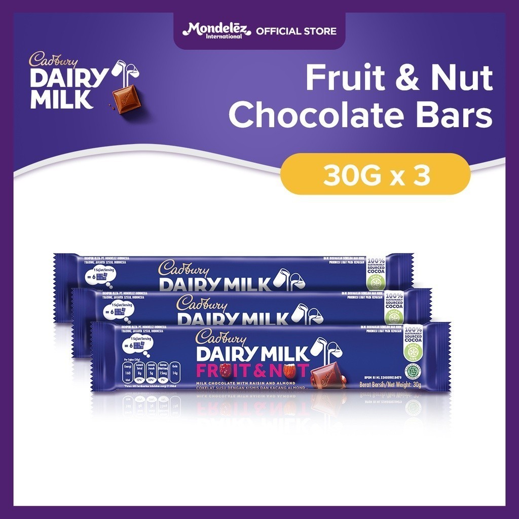 Cadbury Dairy Milk Chocolate Bar - Fruit & Nut Chocolate 30g Smooth ...