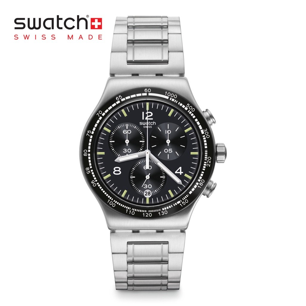 Swatch New Irony Chrono Night Flight Again YVS444GC Silver Stainless ...