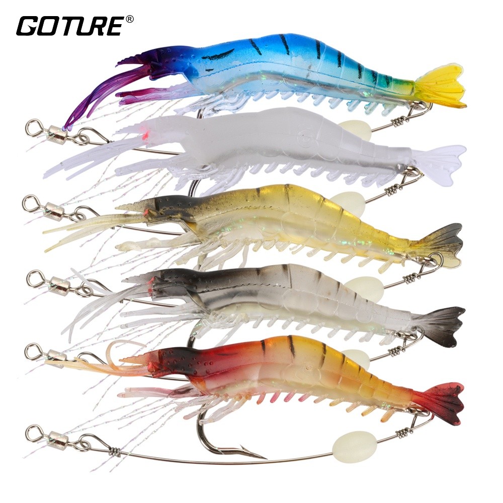 Goture 5pcs/lot Soft Lure Shrimp Luminous Silicone Artificial Bait 5.6g ...