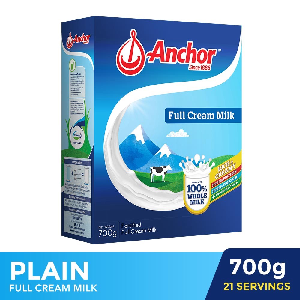 Anchor Full Cream Milk Powder Plain 700G | Shopee Philippines